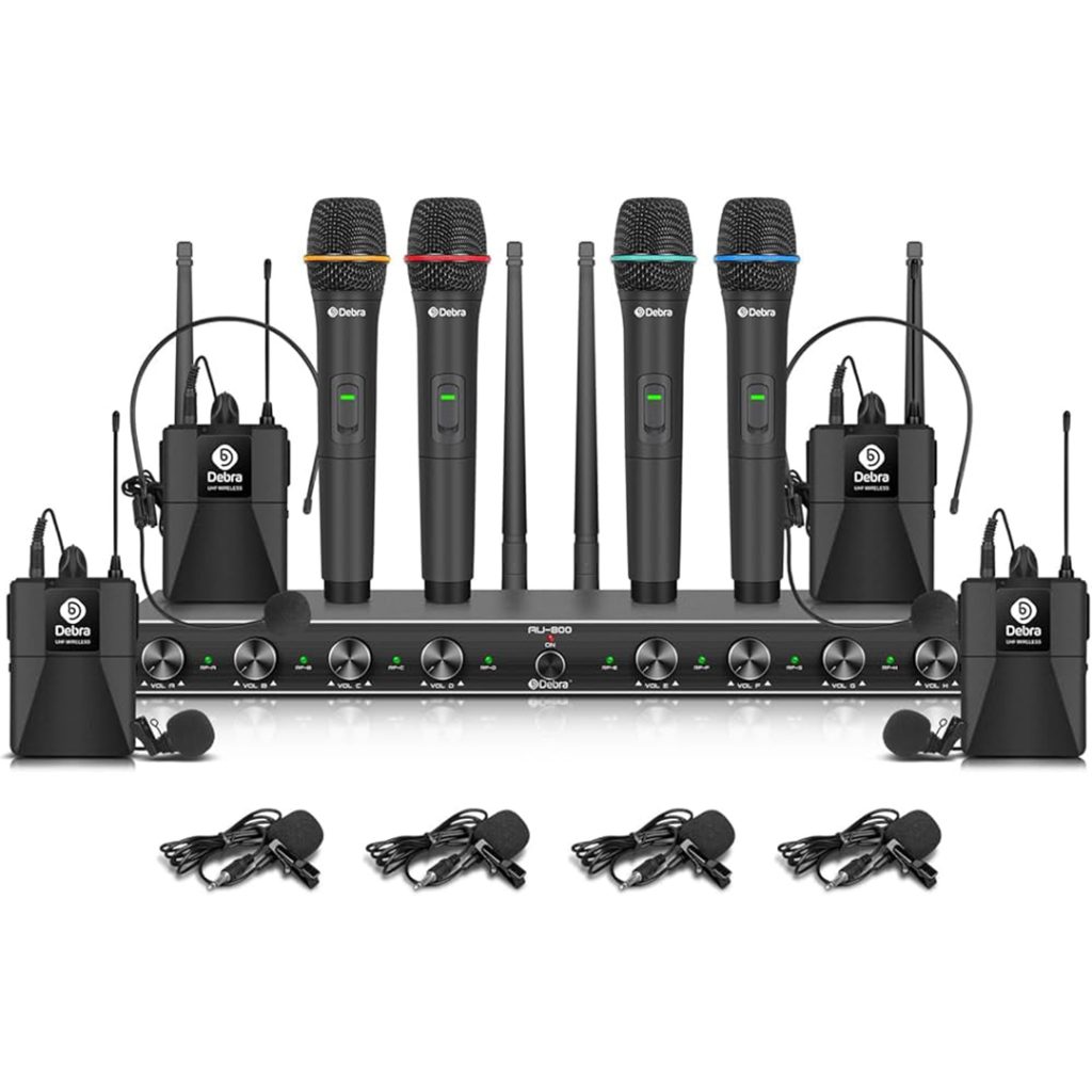 Set de 8 Microfonos Inalambrico de 4 de Mano Y 4 de Diadema O 4 de ...